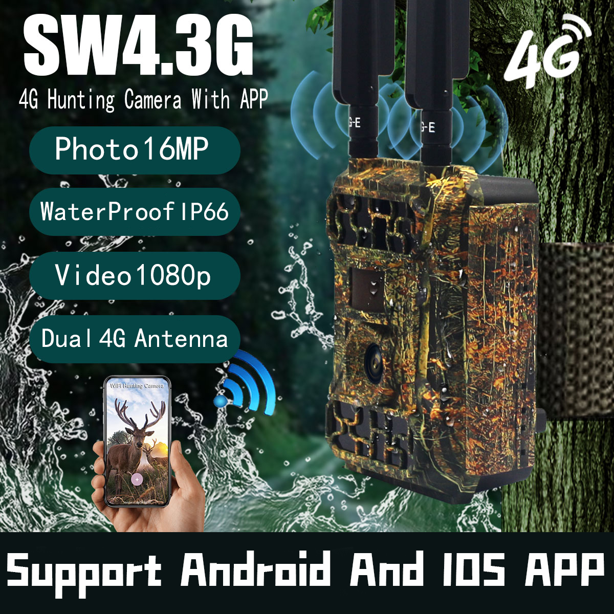 4G Hunting Trail Camera with 120° Wide-Angle 24MP 1080P Hunting Camera ...