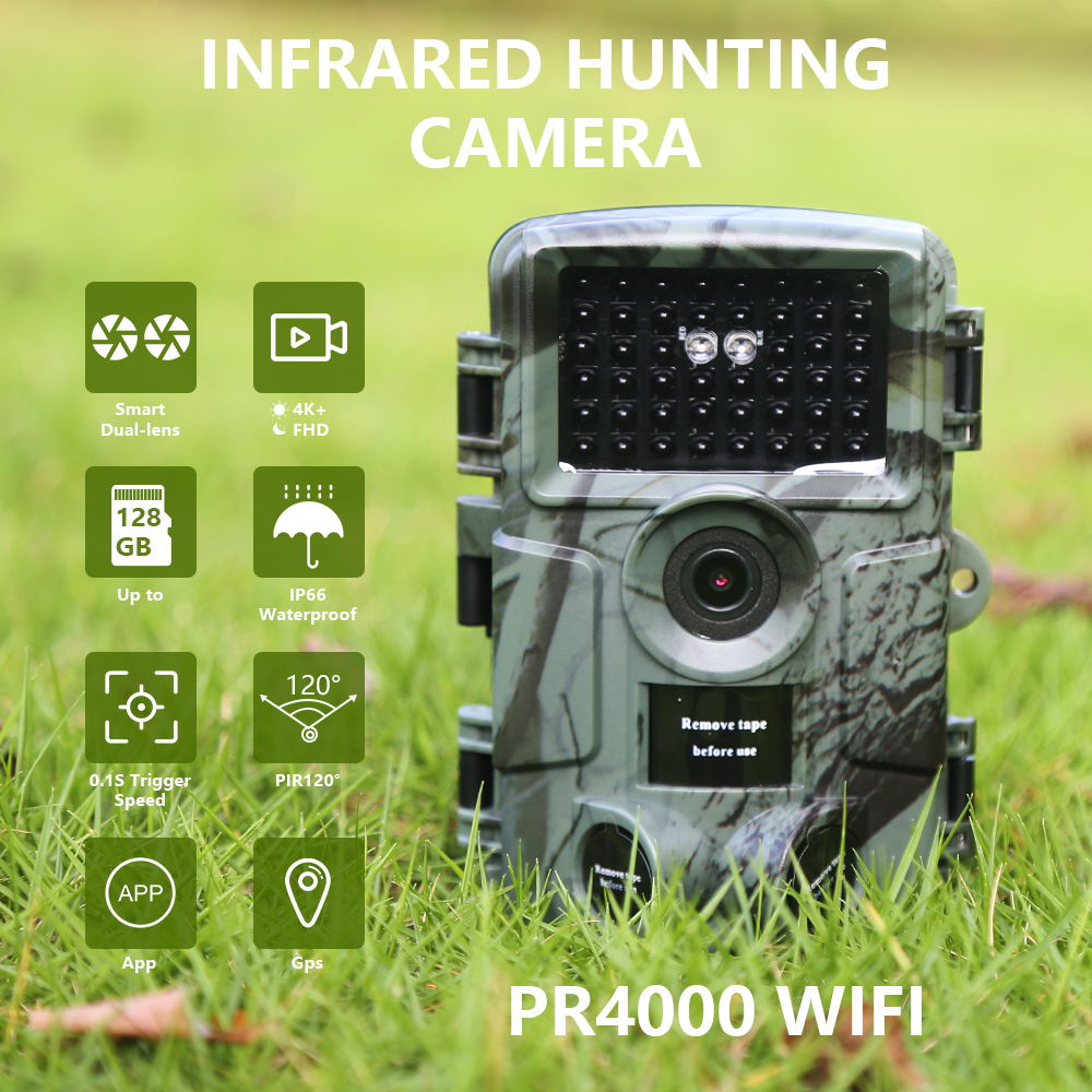 HunterCam PR4000 4K WiFi APP Wildlife Trail Camera with GPS for Hunting ...