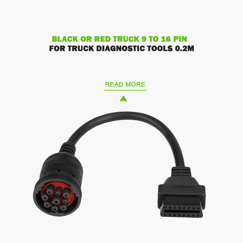Black or Red Truck 9 to 16 pin OBD2 OBD-II diagnostic adapter cable ...