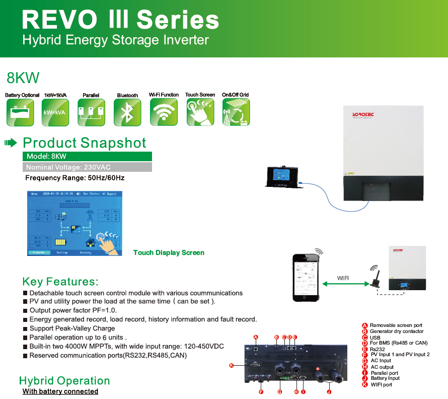 REVO III 8KW 120-450VDC On/Off Grid Hybrid Solar Inverter Factory Price ...