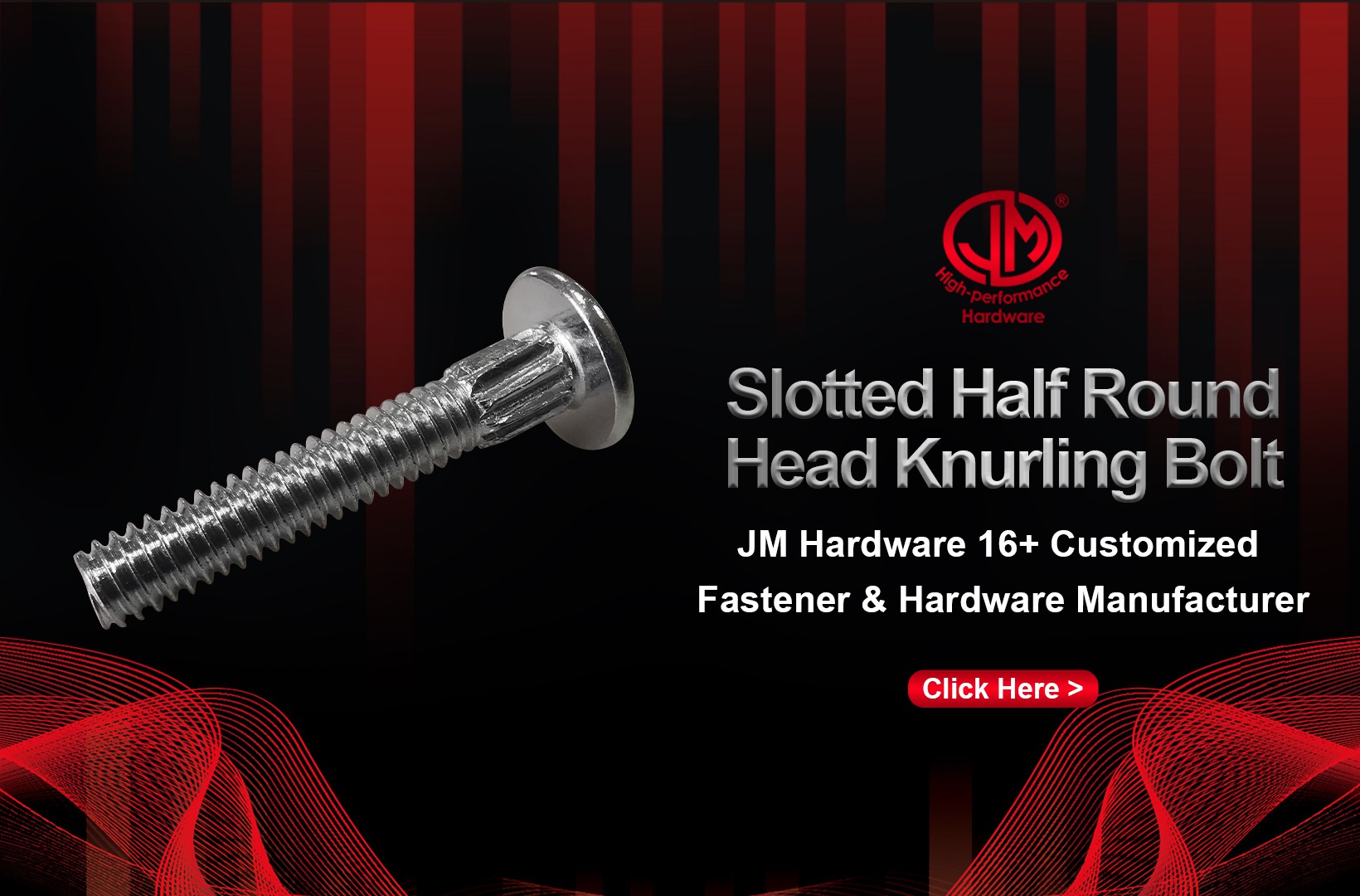 JM Hardware® Custom Slotted Round Head Knurled Bolt (JMCB695)