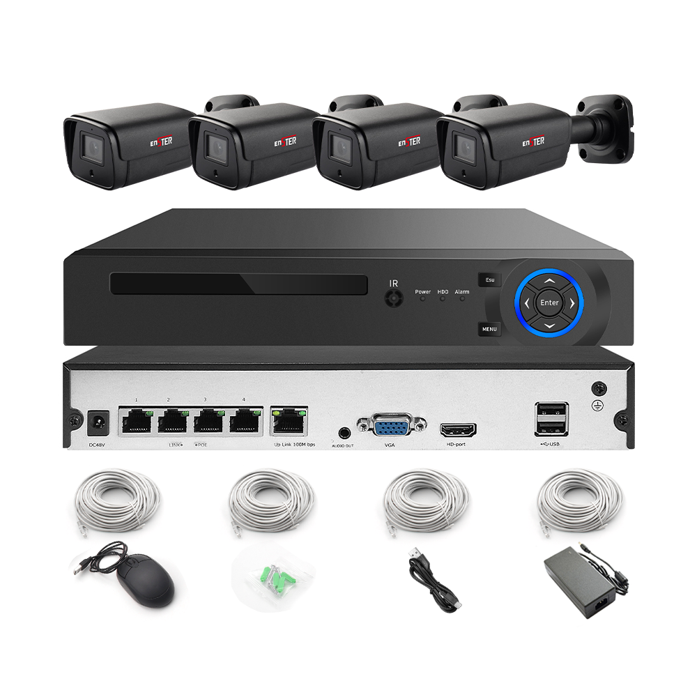 4ch 屋外タレット ColorVu POE AI カメラ CCTV システム | ENSTER
