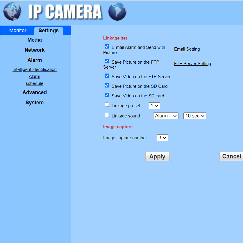 Triggered by an external switch, the network camera sends pictures and ...