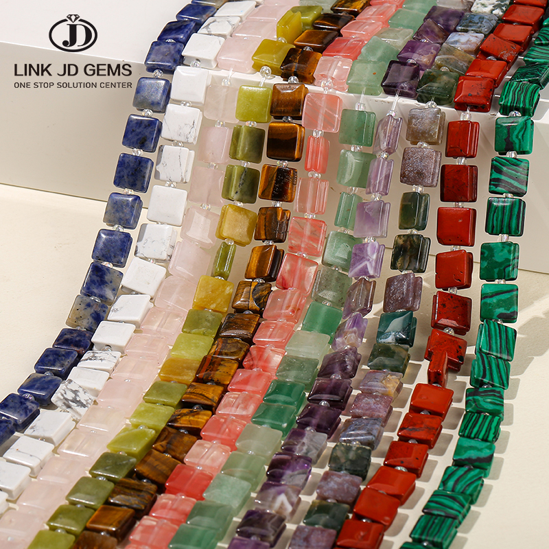 Gemstone Beads Factory Natural Stone Side Slotted Faceted Square Beads ...