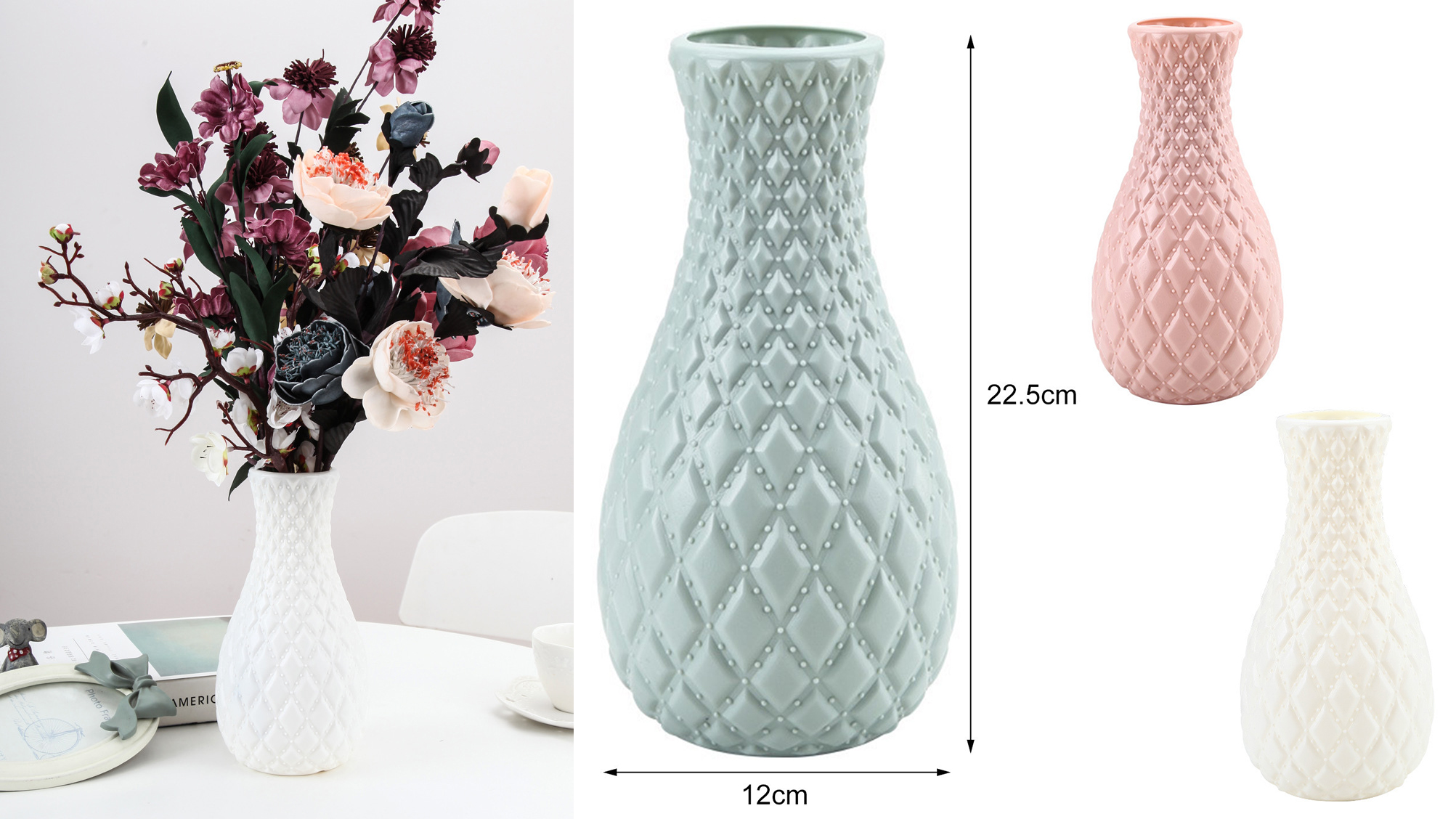 Ceramic Look Plastic Vase - Unbreakable Vase for Flowers