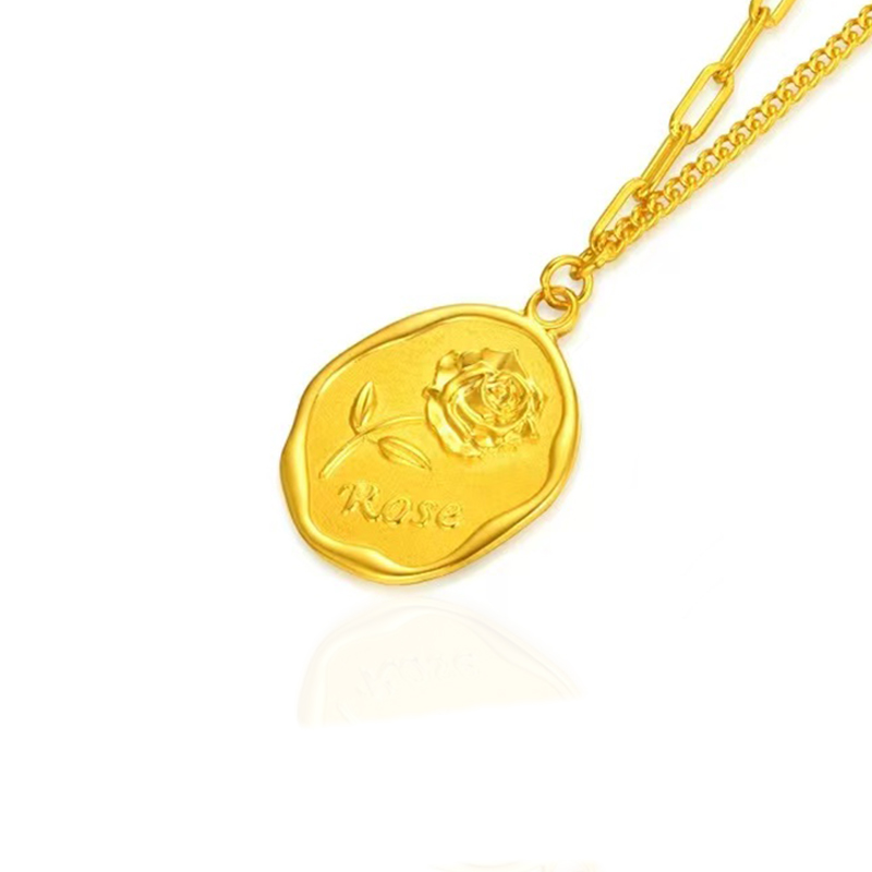 Tianyu Gems customized rose tag pendant 24k gold necklace | Tianyu gems