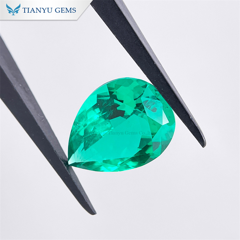 8*10mm Pear Natural Cut Hydrothermal Emerald | Tianyu gems