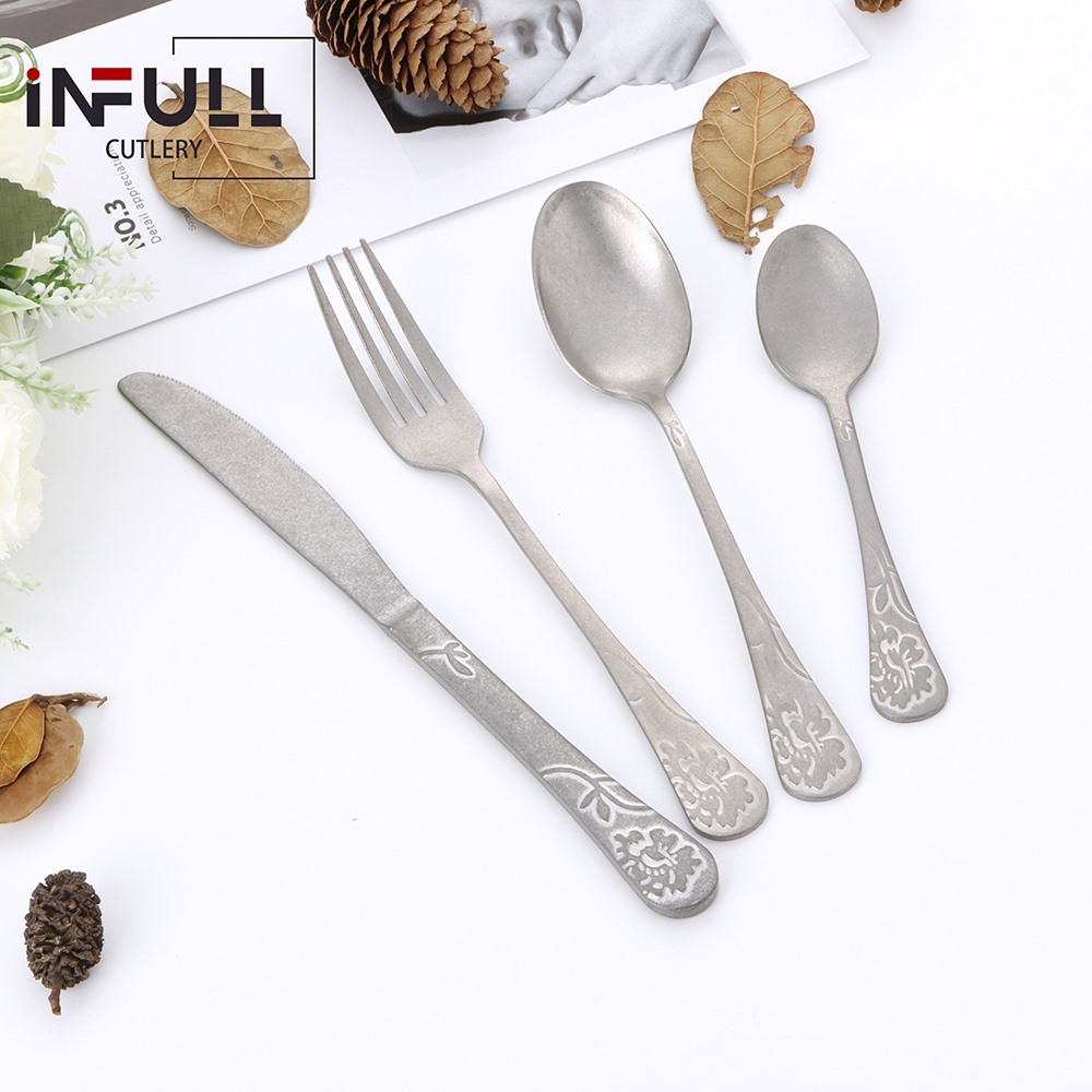 Retro Matte Cutlery Set Stainless Steel Vintage Silverware