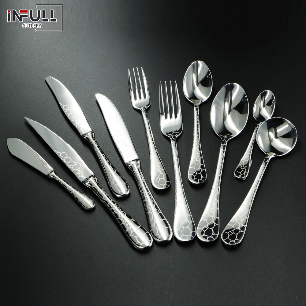 Good Quality Stainless Steel Stone grain relief Handle Plated Cutlery ...