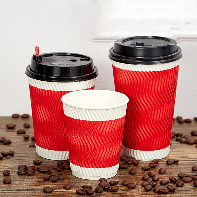 Ripple Wall Disposable Vending Coffee Paper Cups With Lids Kailai Packaging