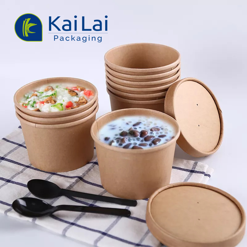 Customized Disposable Large Kraft Paper Soup Bowl With Lid From China