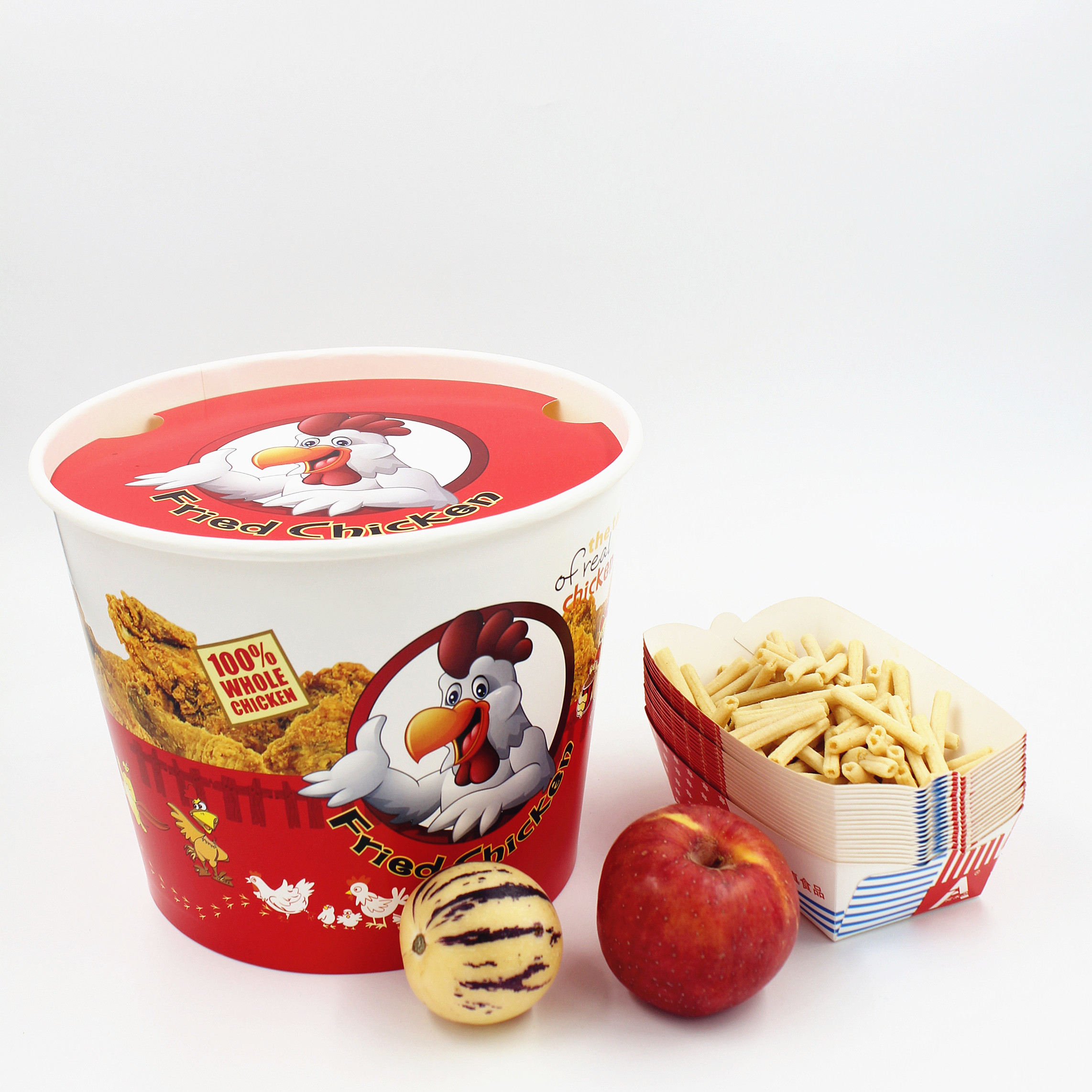 Custom Logo Large Capacity 170oz Fried Chicken Paper Bucket With Flat