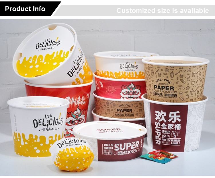 Custom Logo Large Capacity 170oz Fried Chicken Paper Bucket With Flat