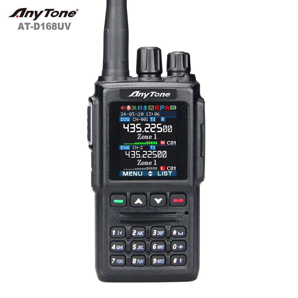 ANYTONE AT-D168UV Dual-Band VHF 5W/UHF 4W Digital DMR Handheld Mobile Radio