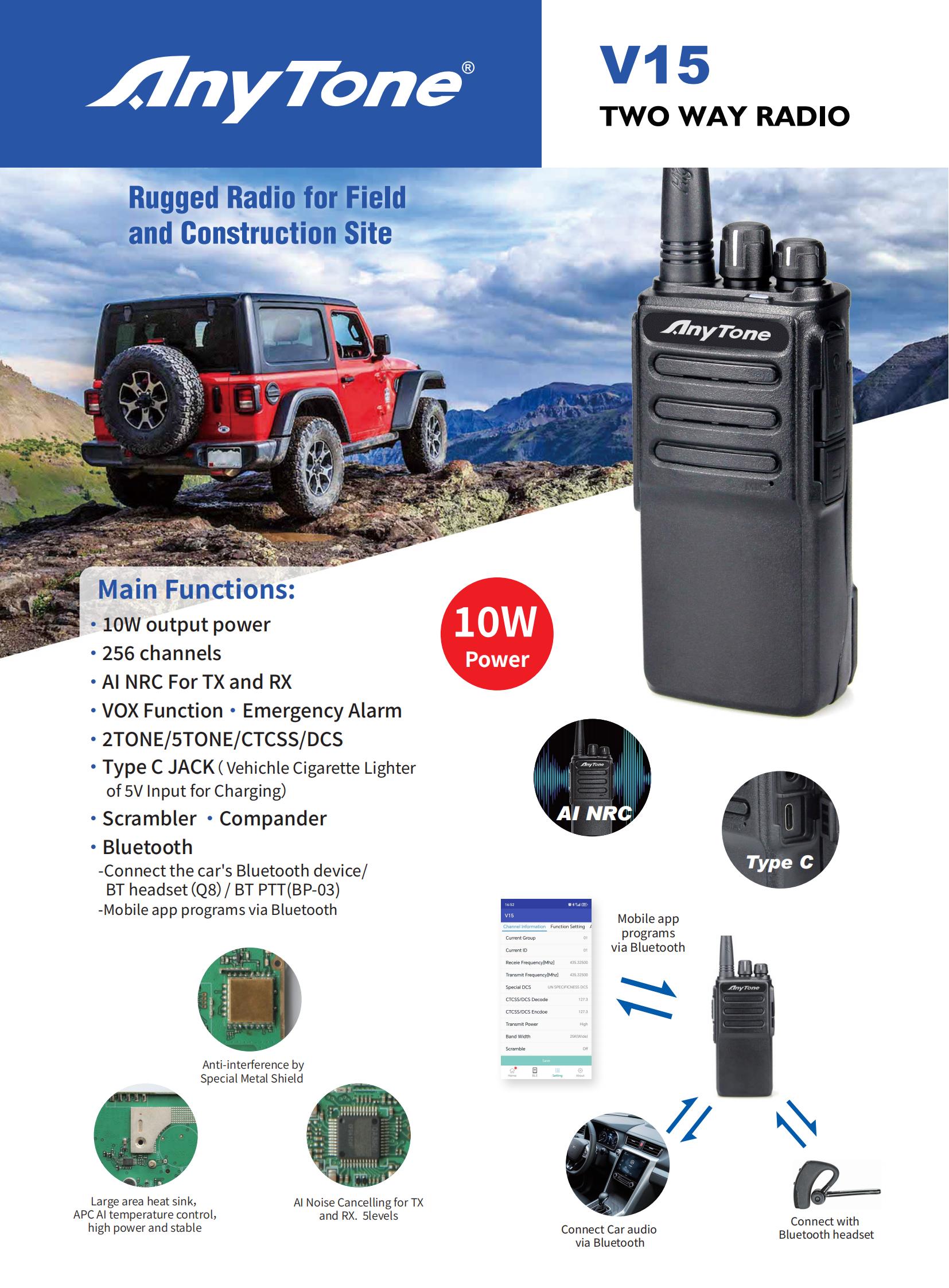 Quality Low cost Anytone AT-V15 10W radio with Bluetooth ,NRC ,Type C ...