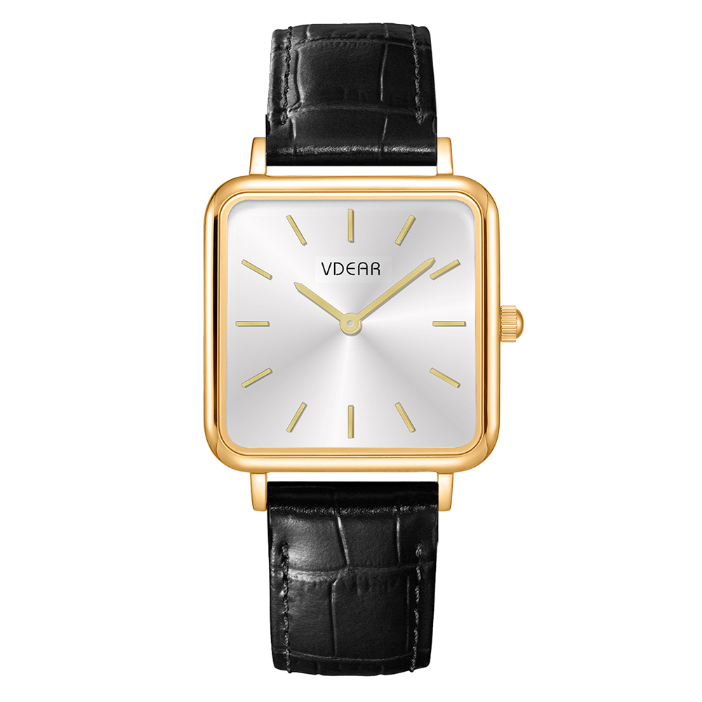 Vdear Ultra Thin Female Sunray Dial Watch Leather Strap Gold Square ...