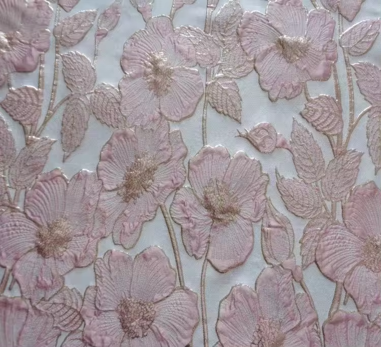 2024 Fashion Metallic Pink Flower White Jacquard Fabric 3d Bump Flower ...