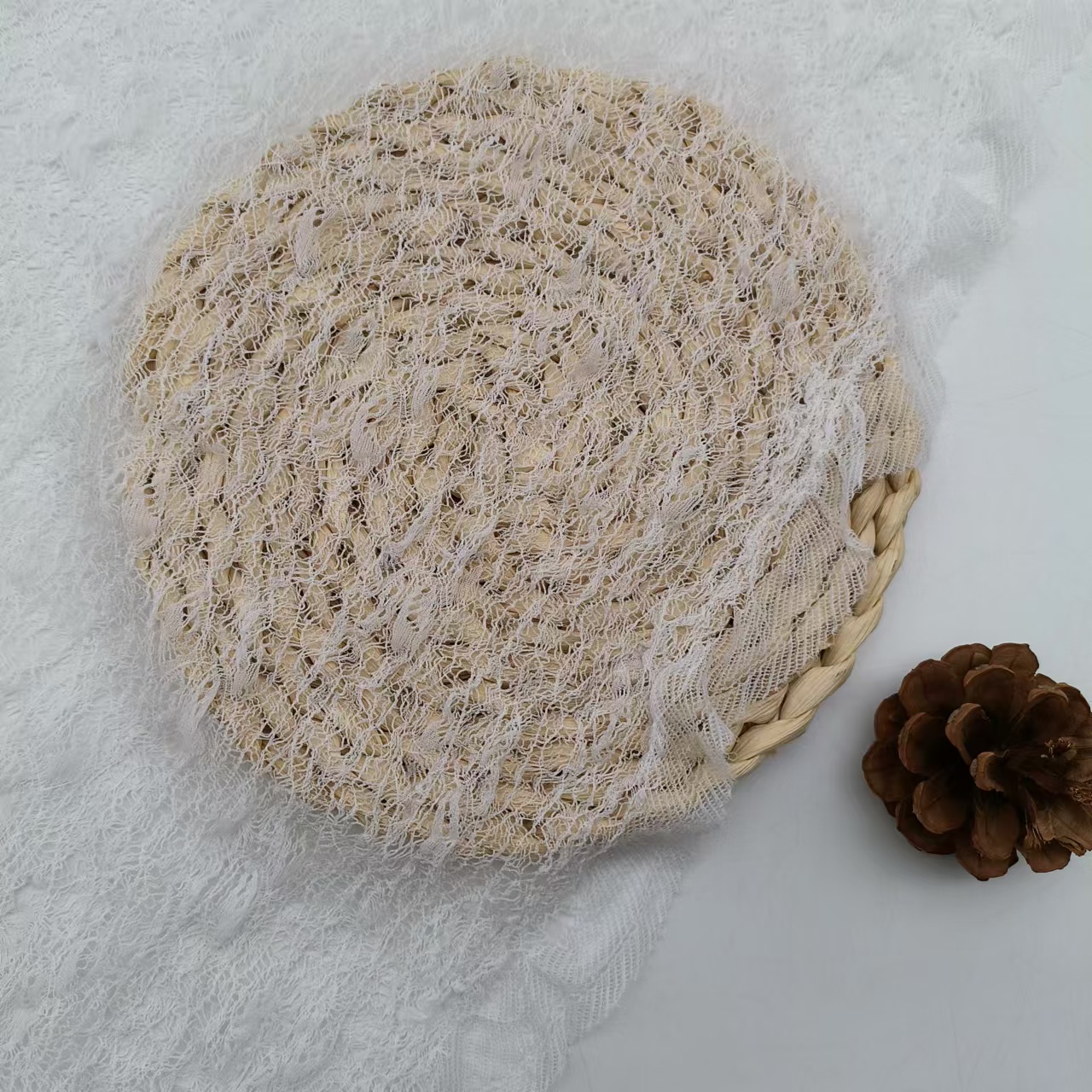 Knitted Nylon Spandex 4 Way Stretch White Thin Flower Mesh Bubble ...