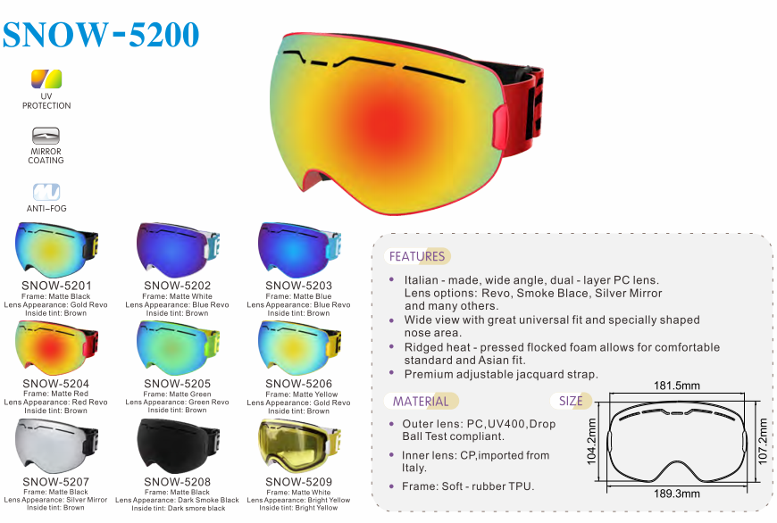 Anti-Fog UV400 Ski Goggles with Frameless OTG Design for Men & Women