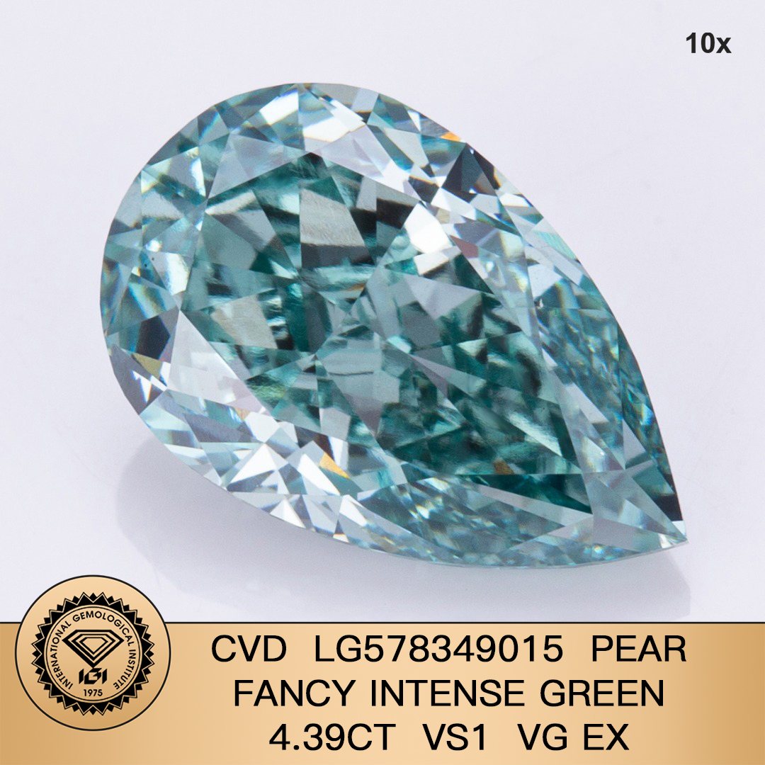Pear 4ct Fancy Intense Green VS1 CVD Diamond Lab Grown Diamond | Messi ...