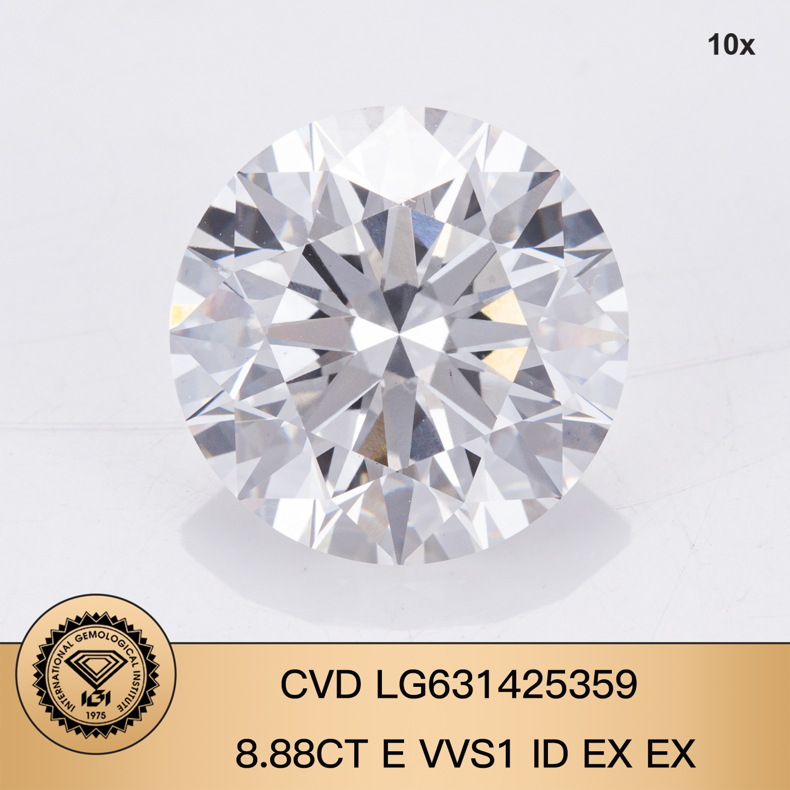 Messi Jewelry-8.88CT Round Brilliant Cut Heart & Arrow CVD E VVS1 ID EX ...