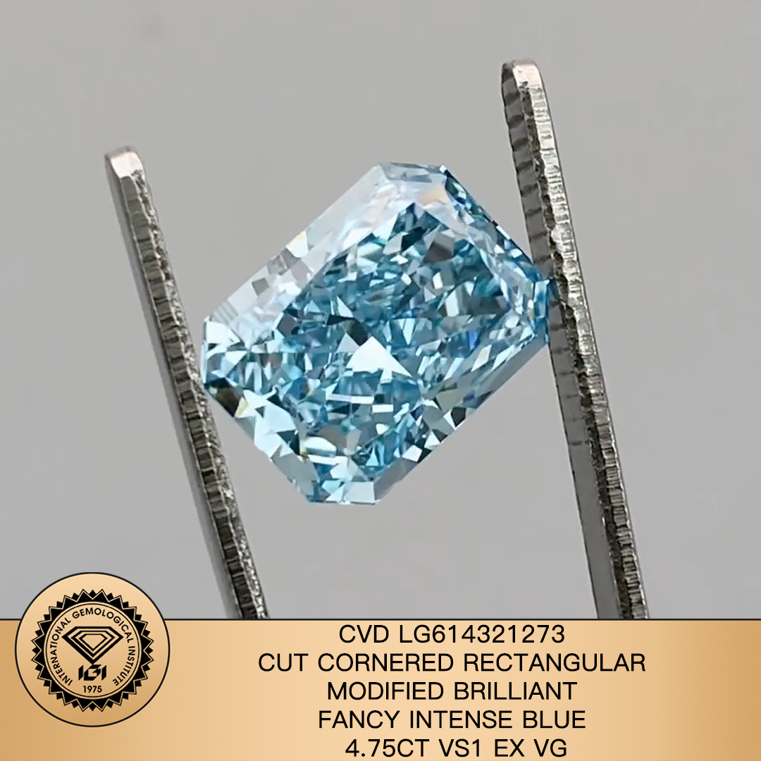 4.75CT CVD Cornered Rectangle Modified Brilliant Fancy Intense Blue Lab ...