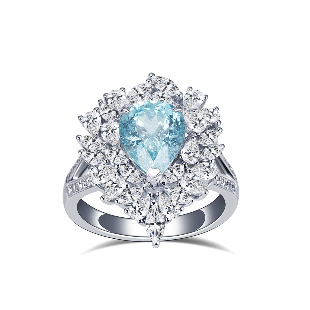 MSR-1725 18K White Gold Customized Jewelry Paraiba Lab Gemstone Ring ...