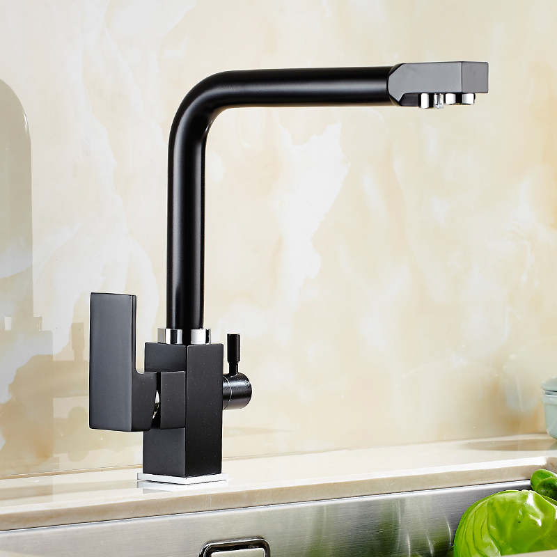 Square Kitchen Taps Kitchen Sink faucet Three Way Drinking Water Filter ...