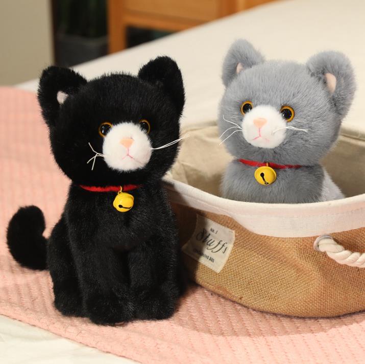 Cartoon Sitting Black And Gray Cat Stuffed Animal Toys Doll Artificial ...