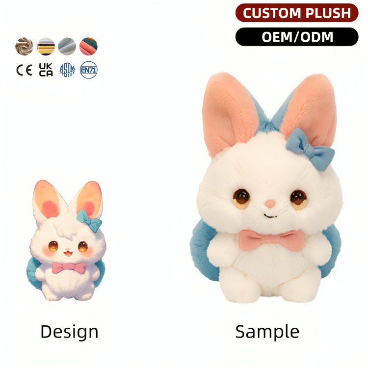 Wholesale Custom Cheap Rabbit Plush Toy Bunny With Blue Ears and Pink ...