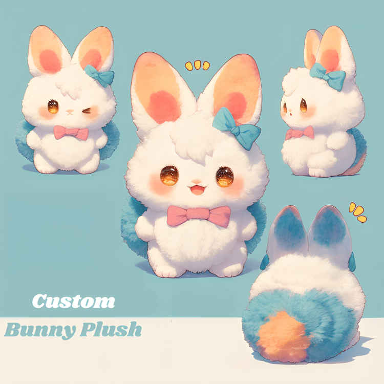 Wholesale Custom Cheap Rabbit Plush Toy Bunny With Blue Ears and Pink ...