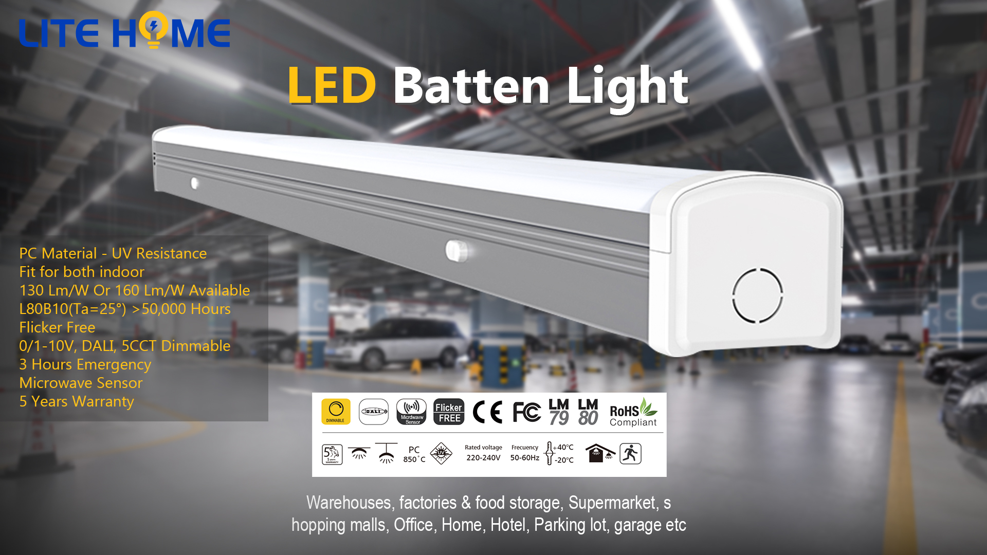 Best LiteHome-LED 4ft Linear Wrap Batten in White and Opal, 40W 4000K ...