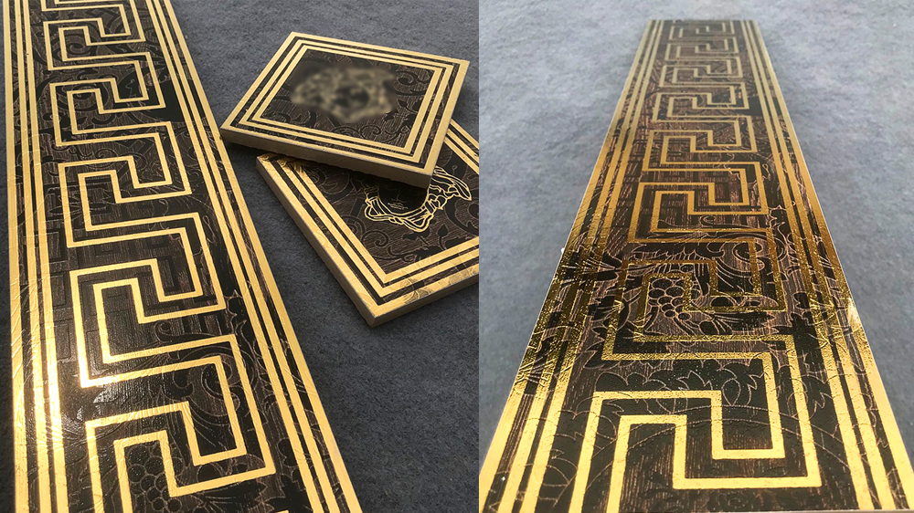 Springletile gold border tile design custom antique wood look tiles