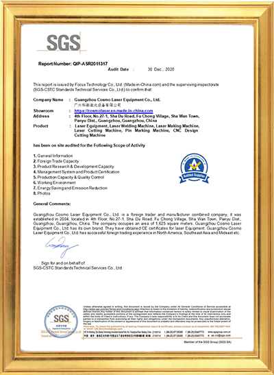 SGS Certification for All Products | Cosmo Laser