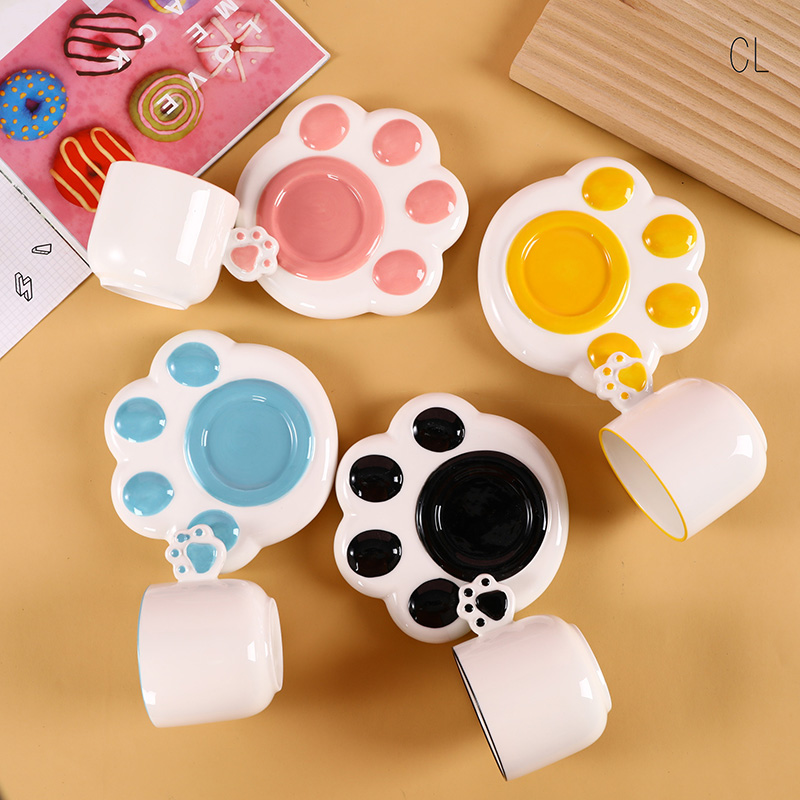 Cat's paw printed ceramic cups colorful coffee cups and saucers