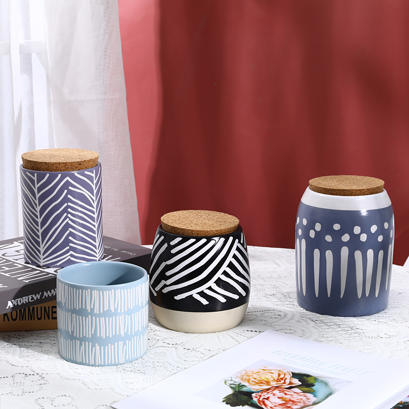 Creative nordic ceramic storage tank with cover coffee tea candy ...