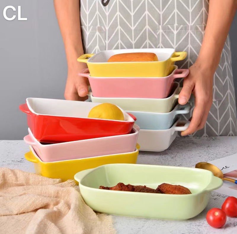 Creative porcelain square baking tray large colorful ceramic baking ...