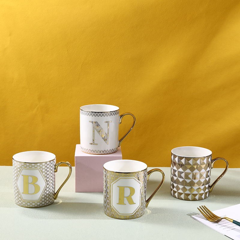 Nordic individuality electroplating gold handle ceramic water cup ...