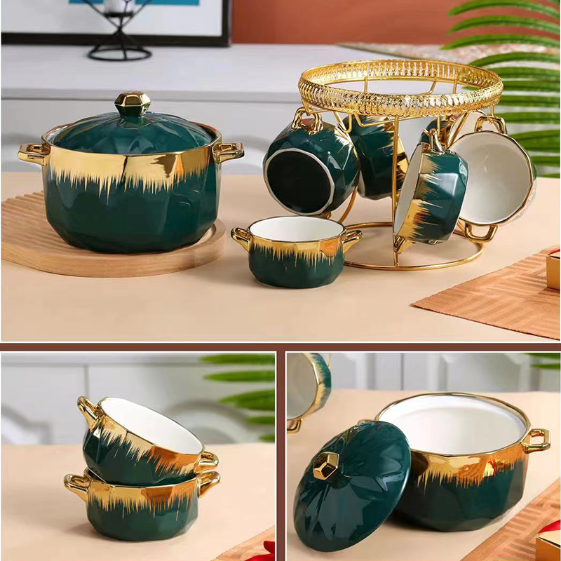 European style ceramic soup pot combination household iron storage ...