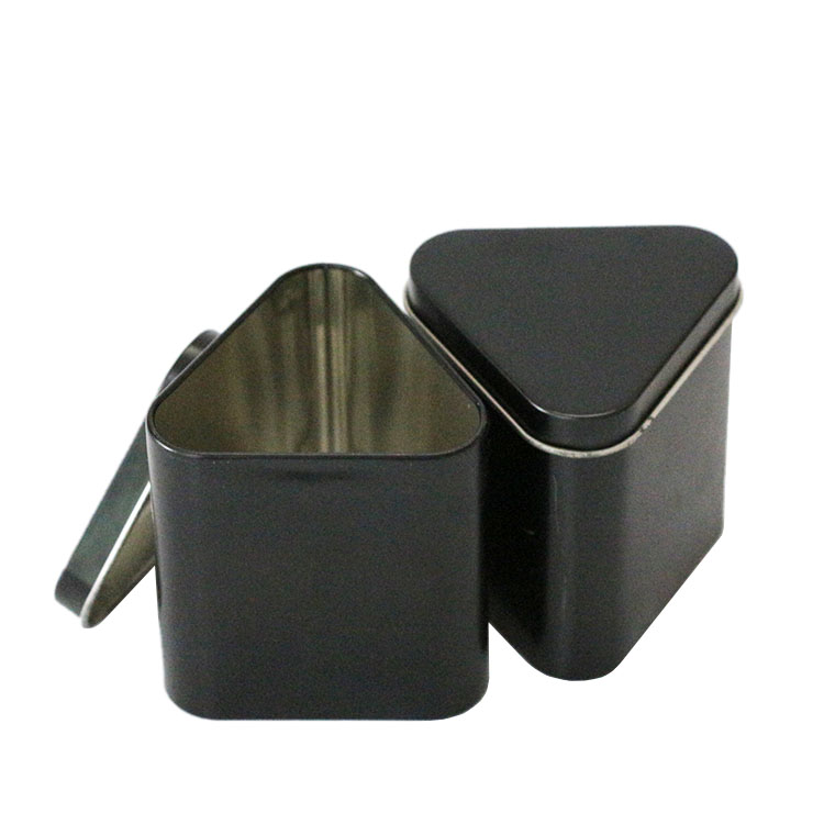 Triangular Shape Solid Black Color Food Grade Tin Box With Lid-Color ...