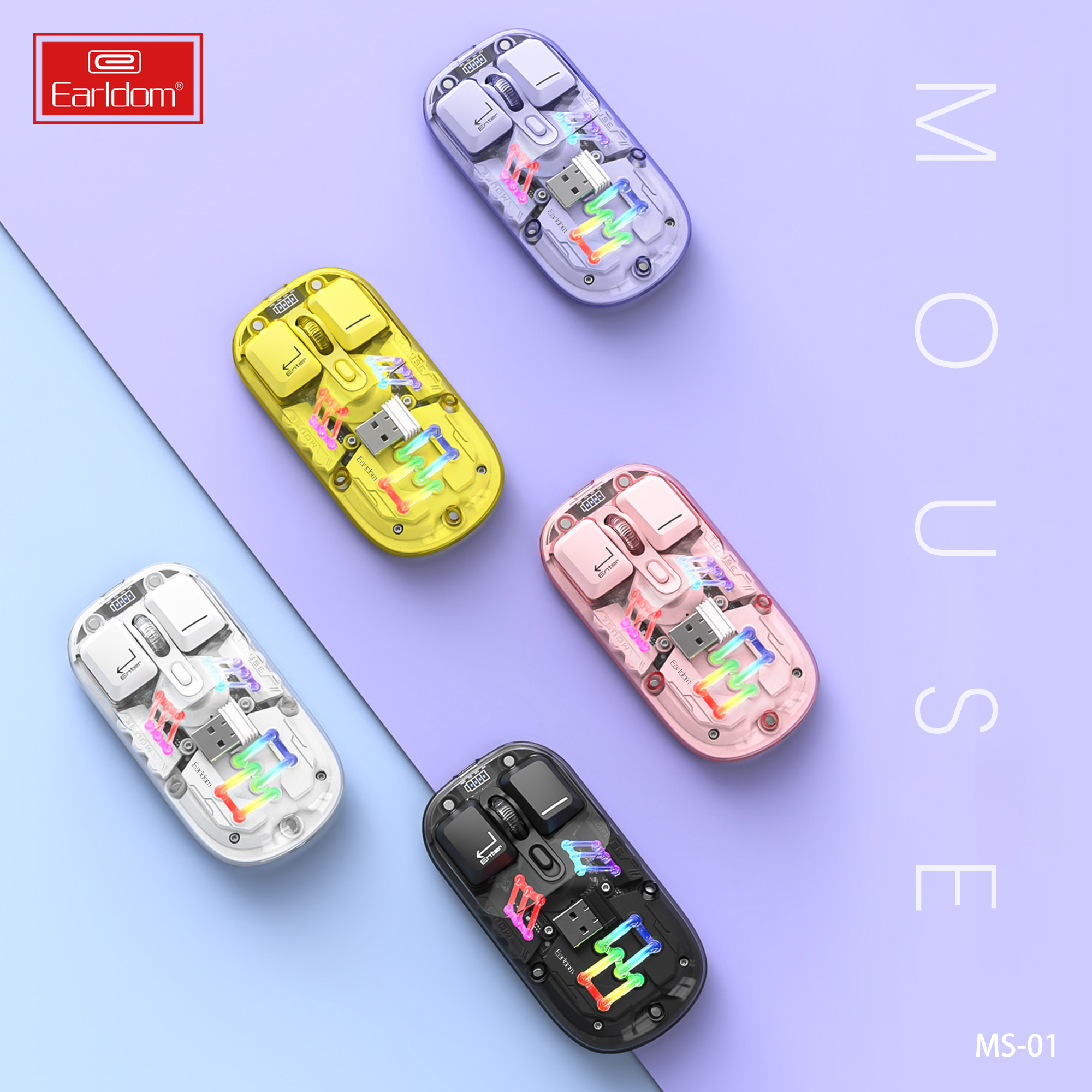 Wireless BT Mouse LED Slim Silent Bluetooths Mouse Transparent Tri-Mode ...