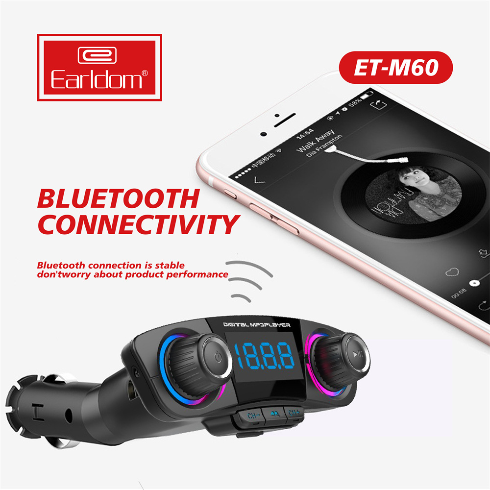 Earldom Bluetooth FM Transmitter, Display Car Charger Adapter Wireless ...