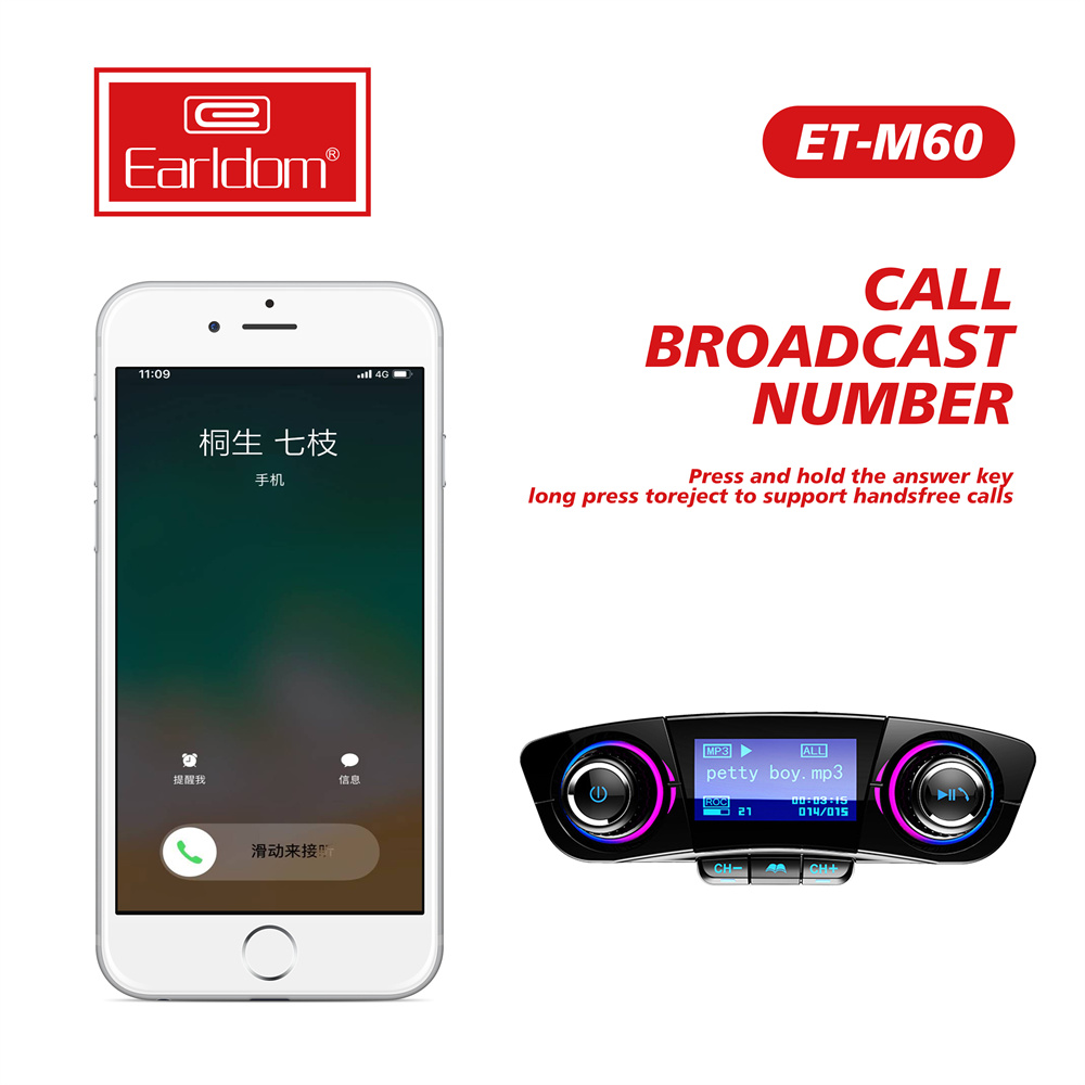 Earldom Bluetooth FM Transmitter, Display Car Charger Adapter Wireless ...