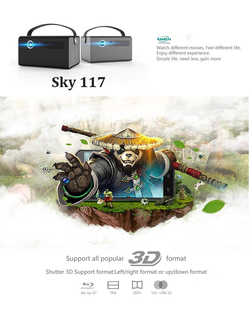 Sky 117 DLP Smart Cinema Portable Pocket Outdoor use Projectors | Volto Projector | Volto Projector