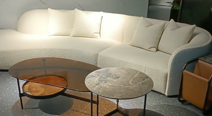 Bouclé fabric sofa Couch sectional style with chaise lounge Interior ...