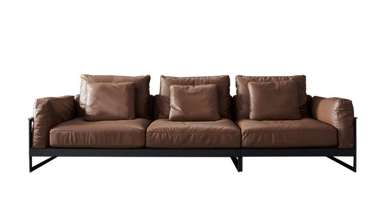 Coffee brown Real Genuine leather sofa couch in floor standing with 3 ...