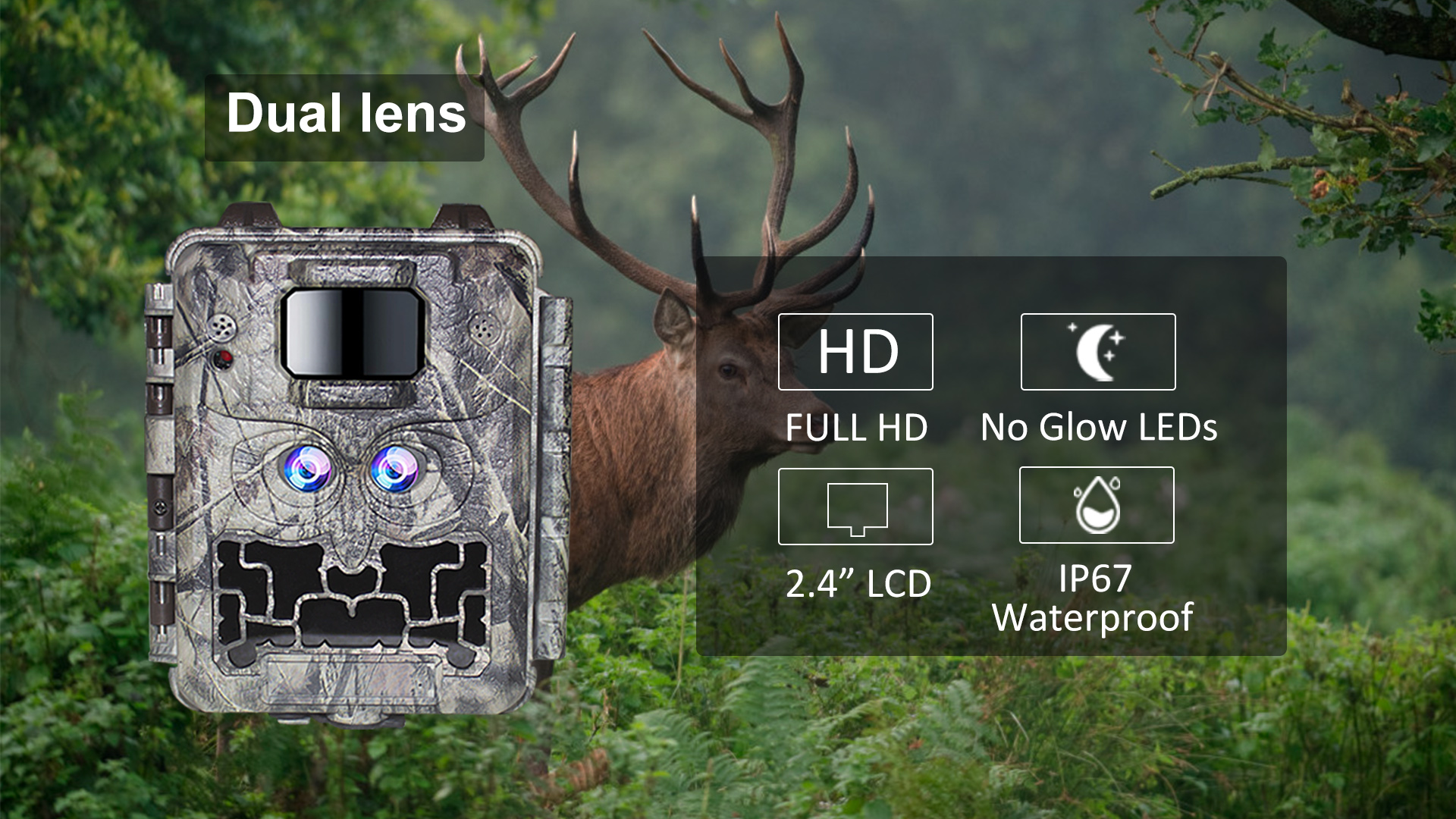 Dual-lens 0.25S trigger PIR trail camera for foreast deer hunting