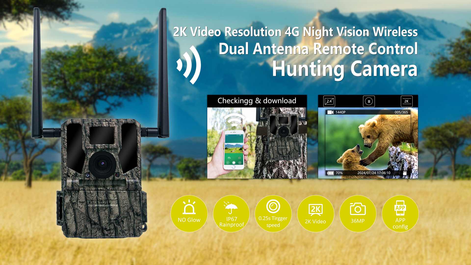 Dual-antennas 4G trail cameras with remote control APP compatible with ...