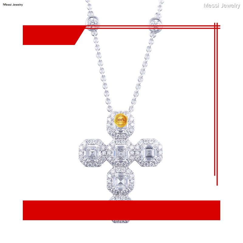 Messi Jewelry Lab Diamond Tennis Necklace - 14k Gold Cross Shape