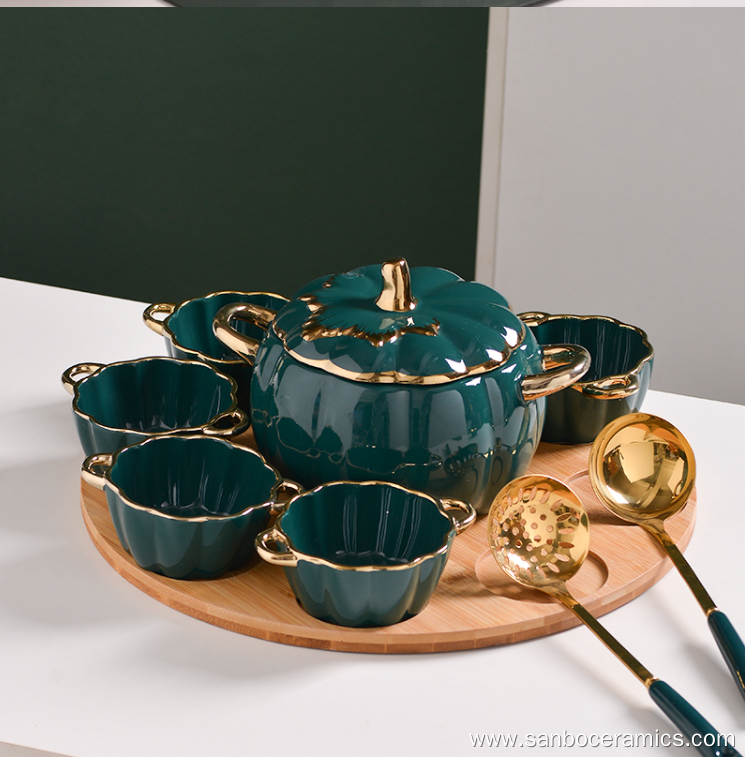 Luxury ceramic soup tureen porcelain pot set pumpkin phnom penh double ...